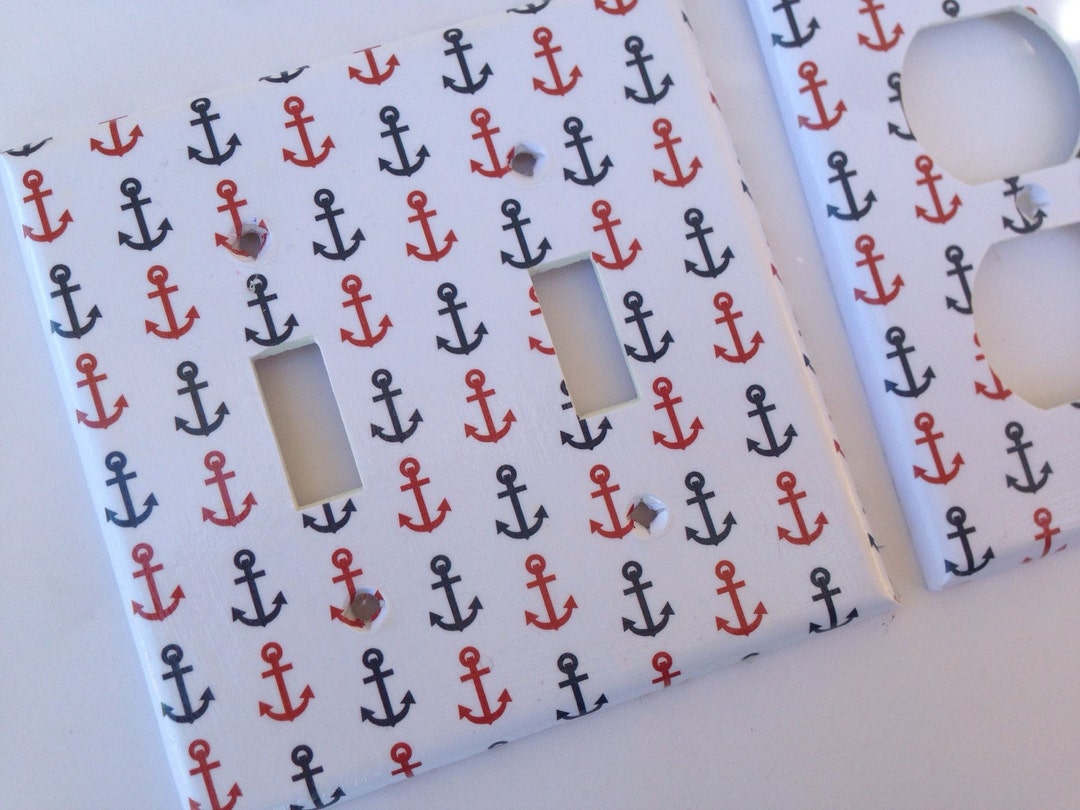 Nautical Light Switch Cover, Navy Blue & Red Anchors, Nursery Decor - Etsy