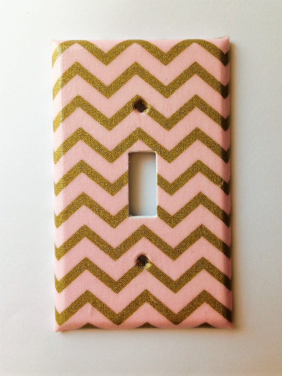 Pink Gold Chevron Double Light Switch Plate Cover Outlets / | Etsy