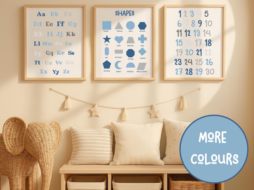 Alphabet Chart, Numbers Chart, ABC Poster, Set of 3 Educational Nursery ...