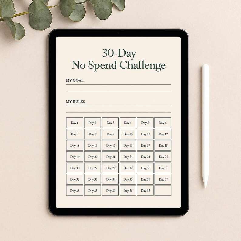 30-day No Spend Challenge Printable | Budget Tracker | Fillable ...