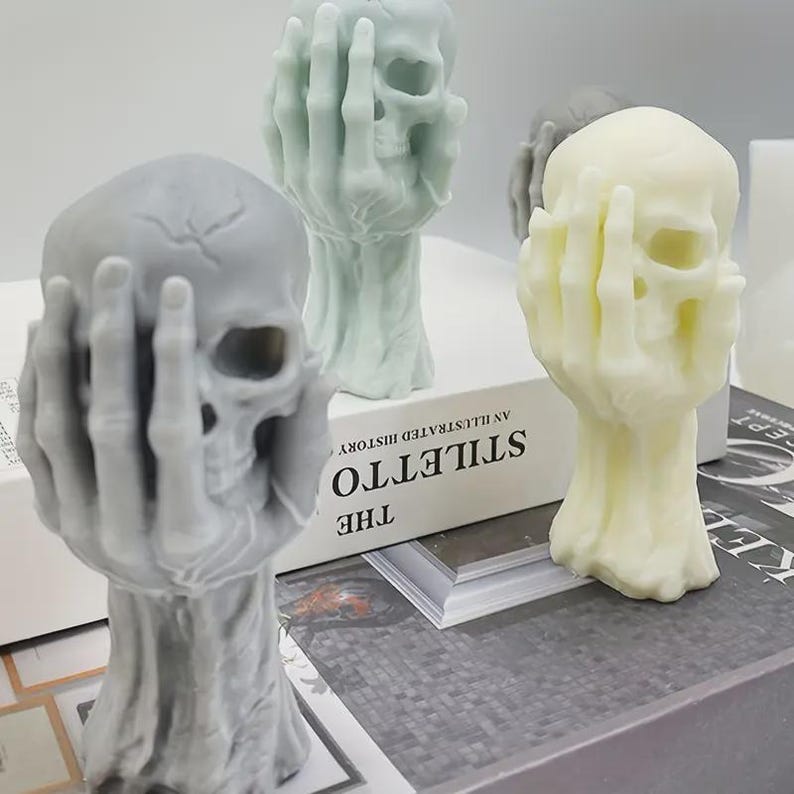 Gothic Skull in Hand Candle, Creepy Halloween Decor, Spooky Soy Wax ...