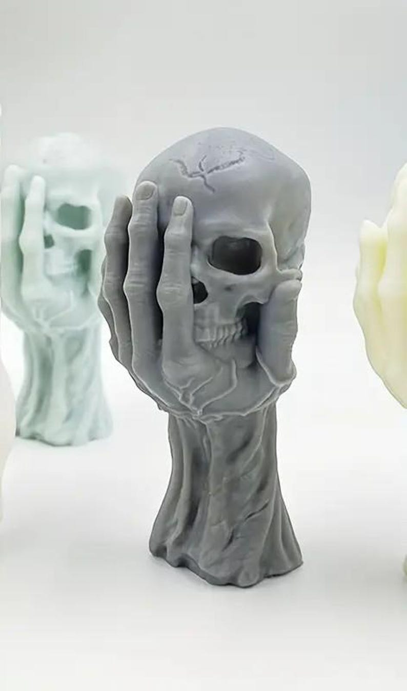 Gothic Skull in Hand Candle, Creepy Halloween Decor, Spooky Soy Wax ...