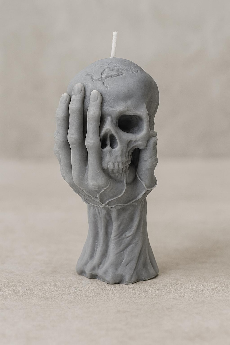 Gothic Skull in Hand Candle, Creepy Halloween Decor, Spooky Soy Wax ...