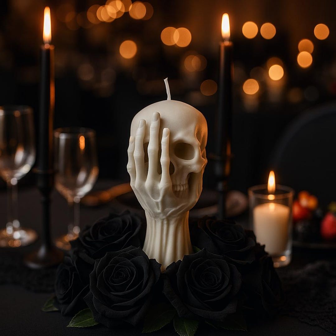 Gothic Skull in Hand Candle, Creepy Halloween Decor, Spooky Soy Wax ...