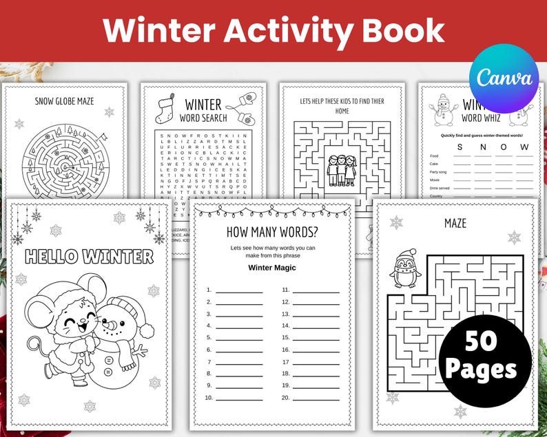 50 Winter Activity Pages, Printable Winter Activity Bundle, Bundle ...
