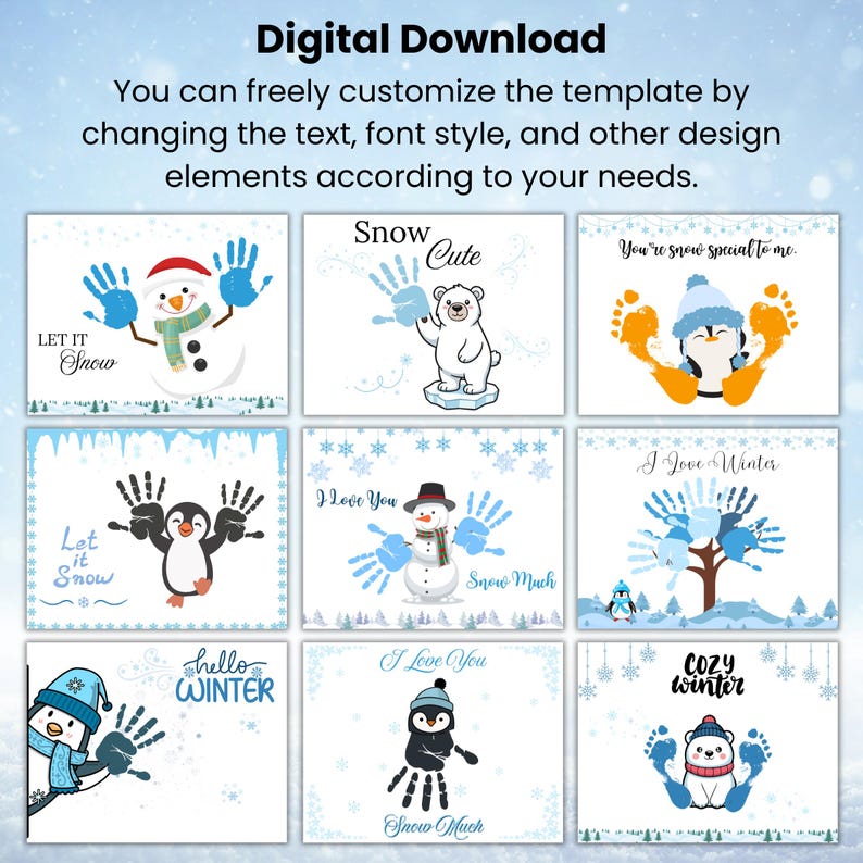 15 Winter Handprint and Footprint Craft Bundle, Snowman Handprint Art ...