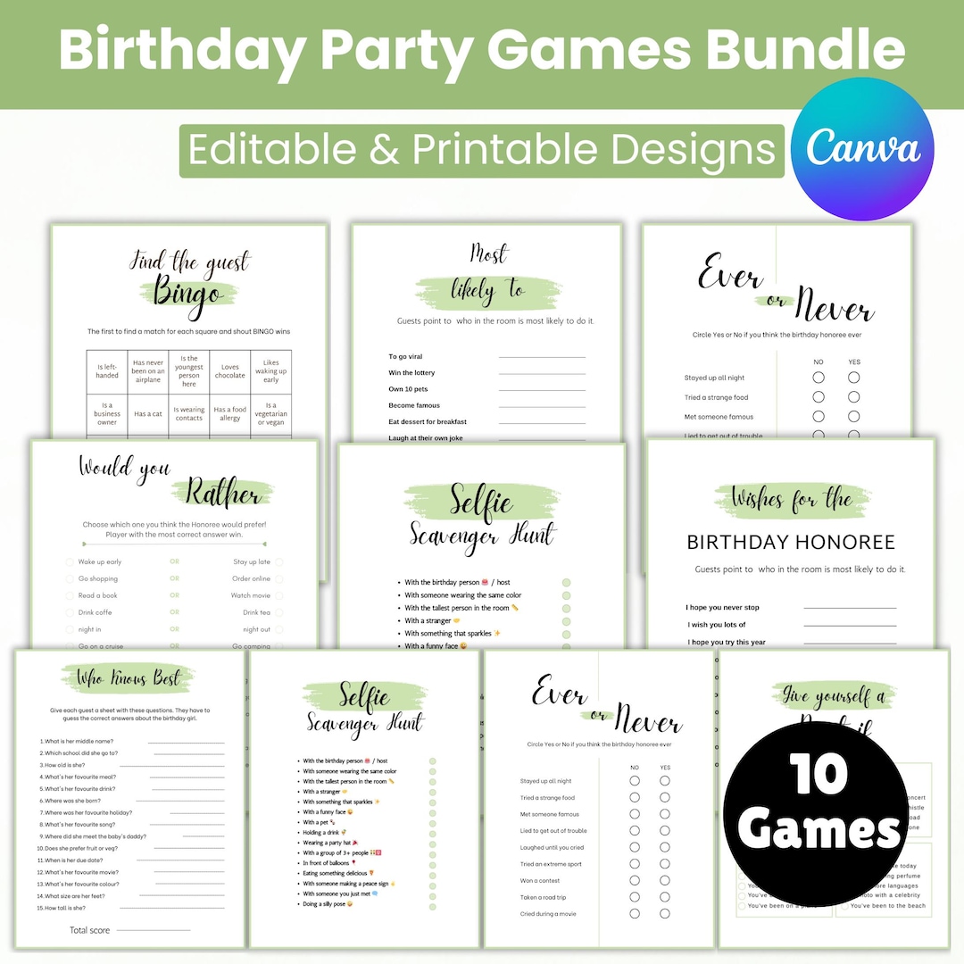 Birthday Games Bundle, Adult Birthday Party Games for Her Him, Who ...