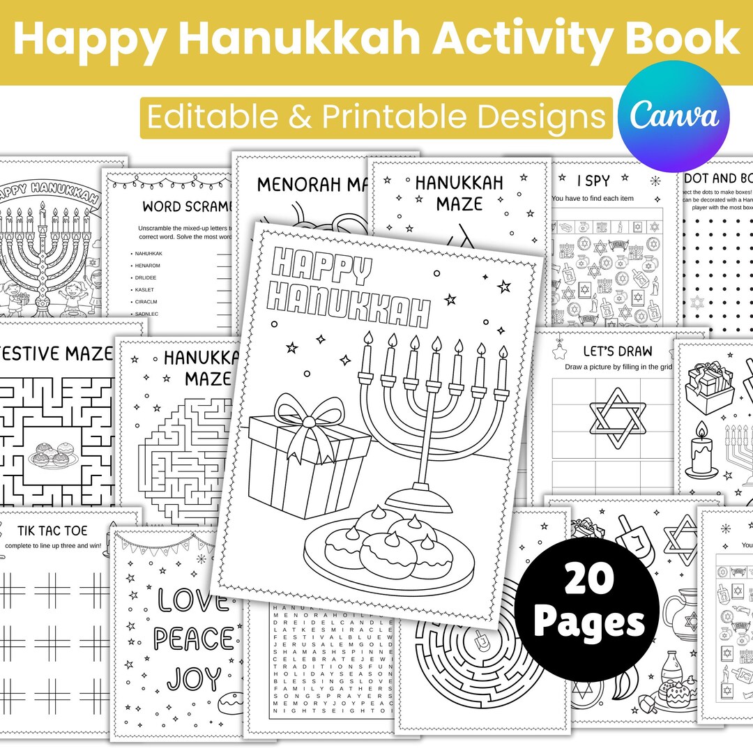 20 Hanukkah Printable Activity Bundle, Kids Happy Hanukkah Activity ...