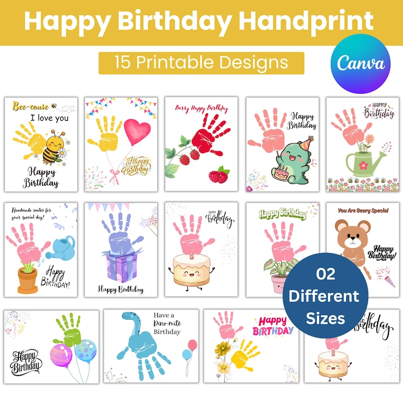 Happy Birthday Handprint Craft Printable, DIY Birthday Card, Kids ...
