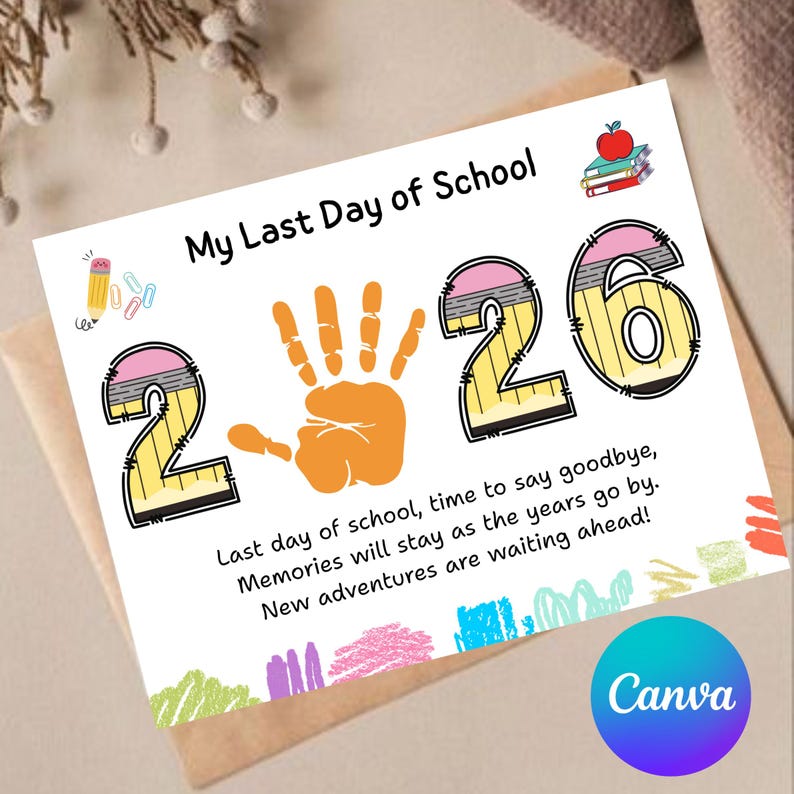 Last Day of School Handprint Craft 2026 Printable Graduation Keepsake ...