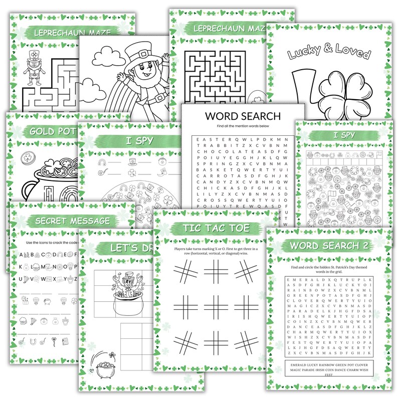 St Patricks Day Activity Pack for Kids, Printable Shamrock Games and ...