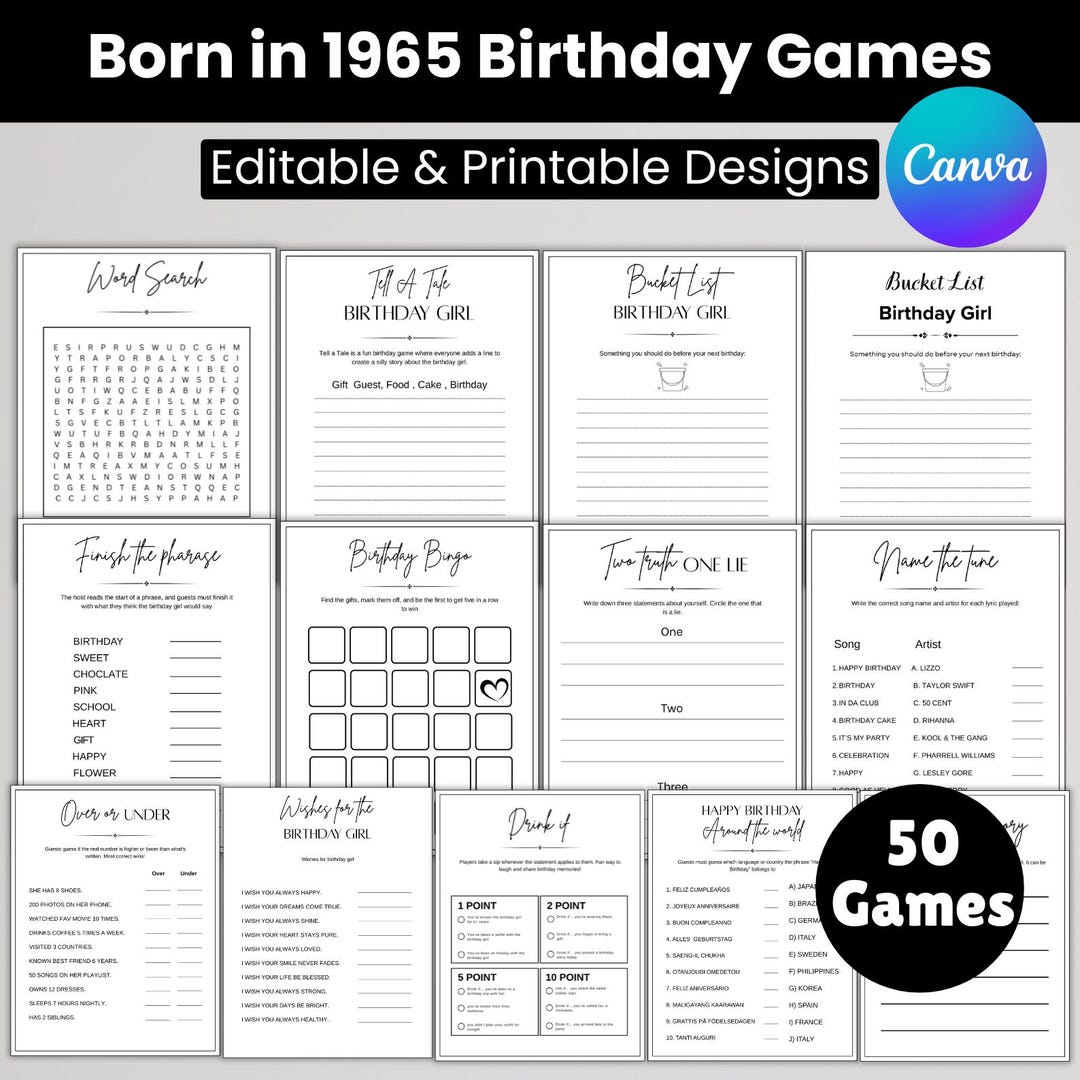 60th Birthday Party Games Bundle, 50 Printable Game Bundle, Born in ...