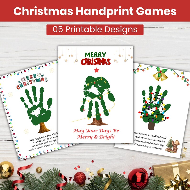 05 Christmas Tree Handprint Art Bundle, Printable Christmas Activity ...