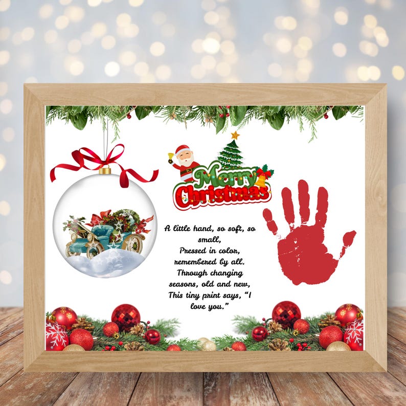 Christmas Handprint Poem Print With Snow Globe Photo Frame, Christmas ...