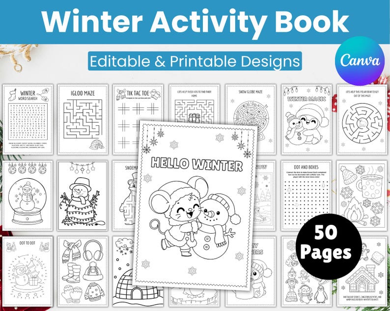 50 Winter Activity Pages, Printable Winter Activity Bundle, Bundle ...