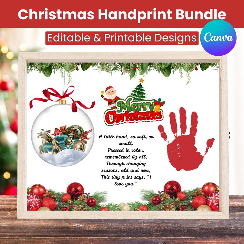 Christmas Handprint Poem Print With Snow Globe Photo Frame, Christmas ...
