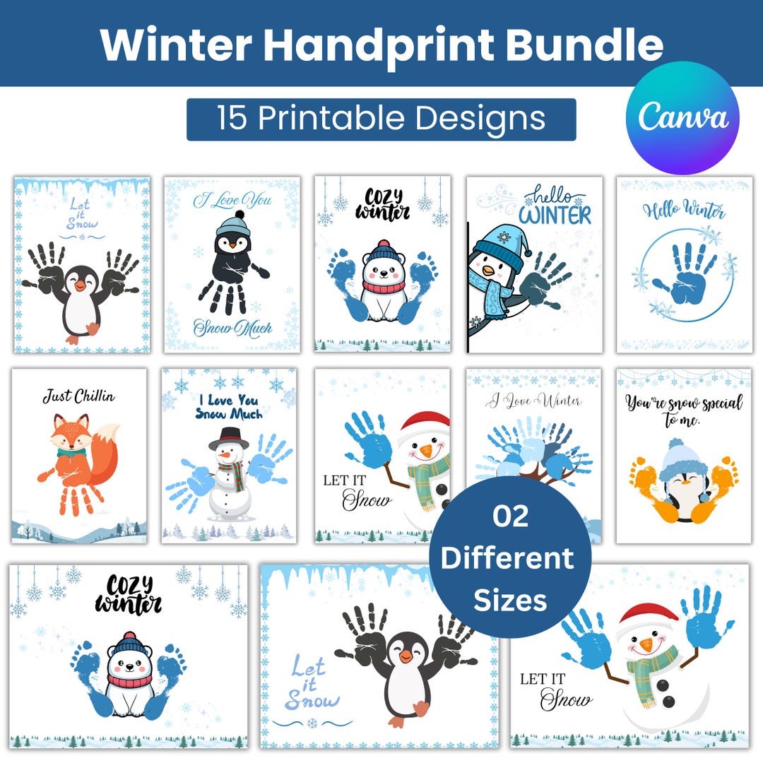 15 Winter Handprint and Footprint Craft Bundle, Snowman Handprint Art ...