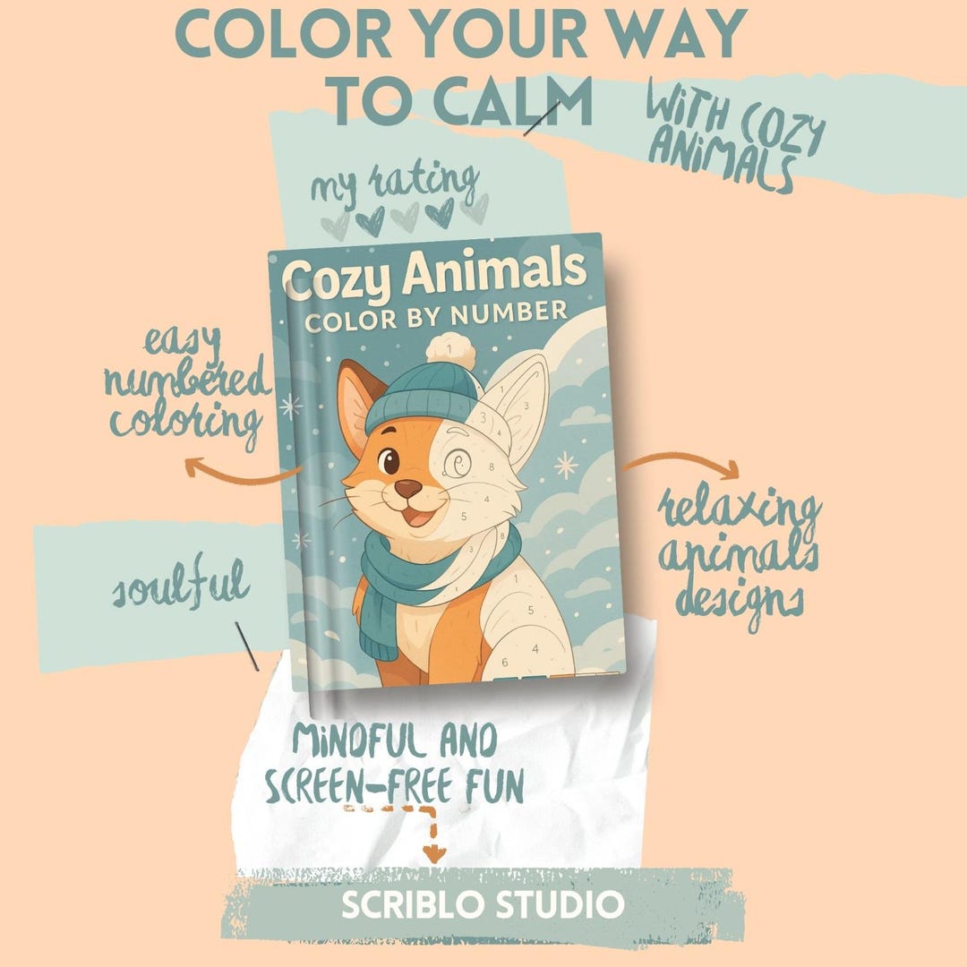 Cozy Animals Color by Number Book for Adults & Teens – Relaxing ...