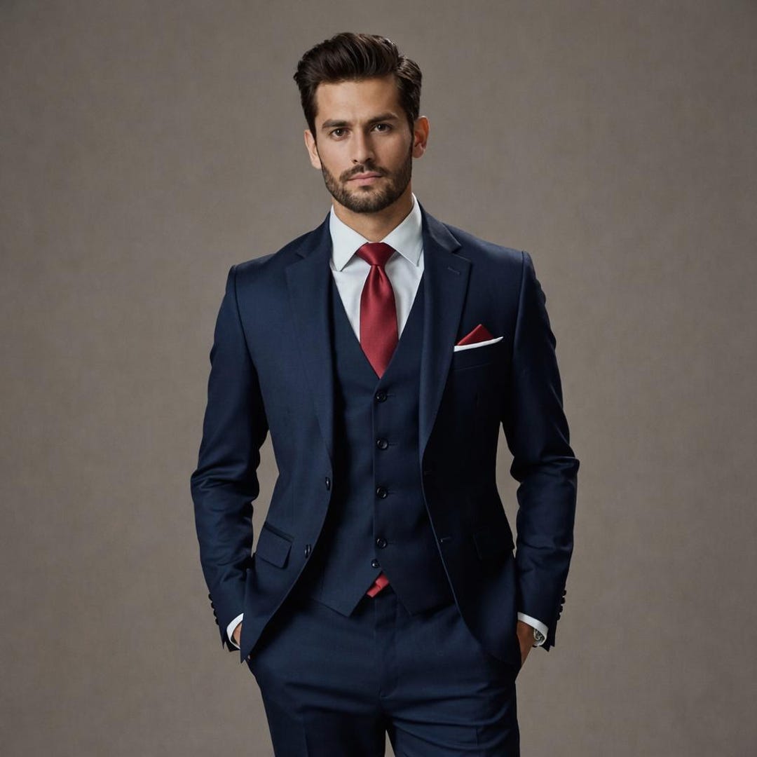 Navy Slim Fit Suit: Three-piece Jacket, Vest & Trousers - Etsy