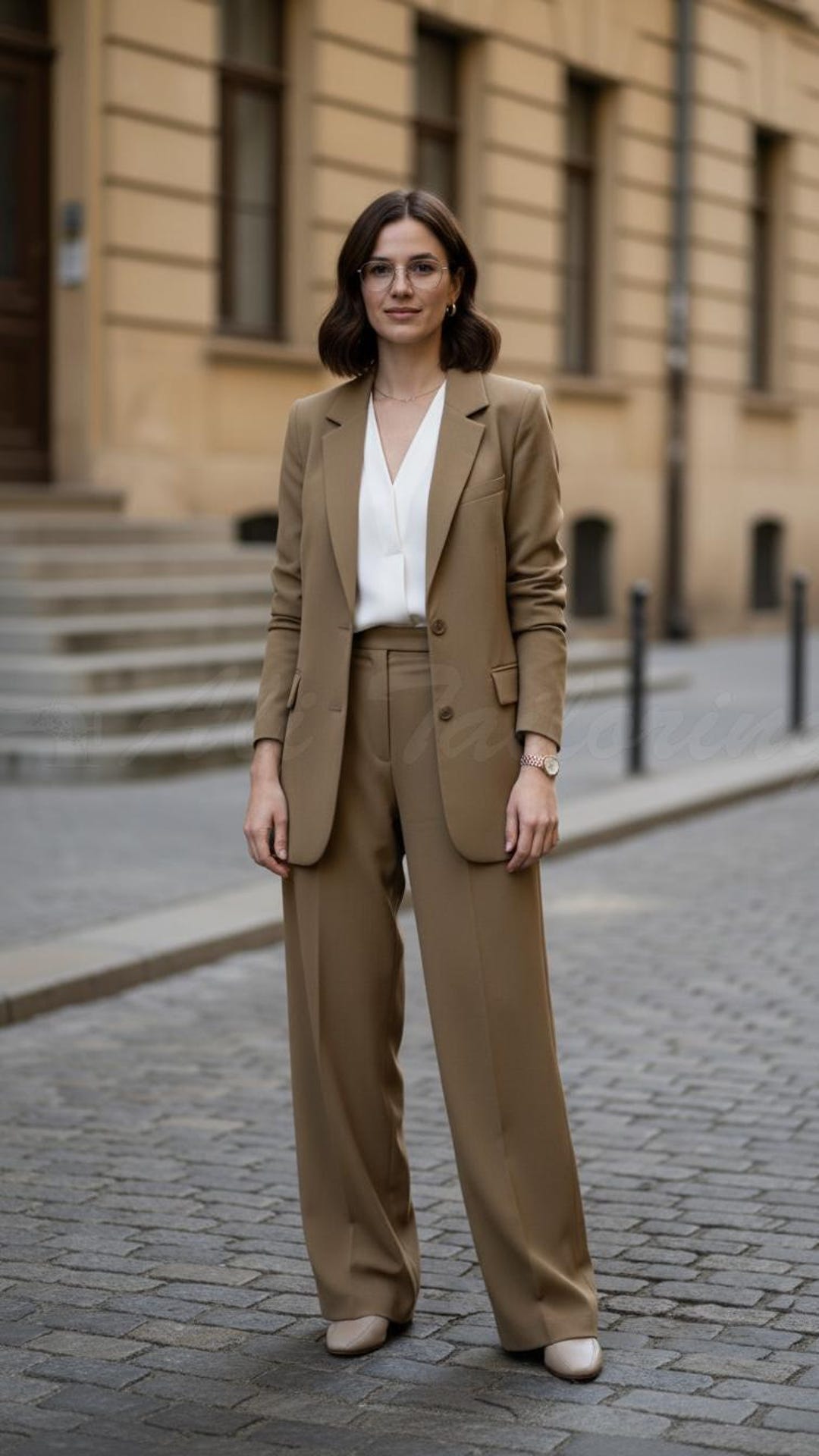 Women’s Brown Two Piece Suit Set – Luxury Tailored Blazer & Wide-leg ...