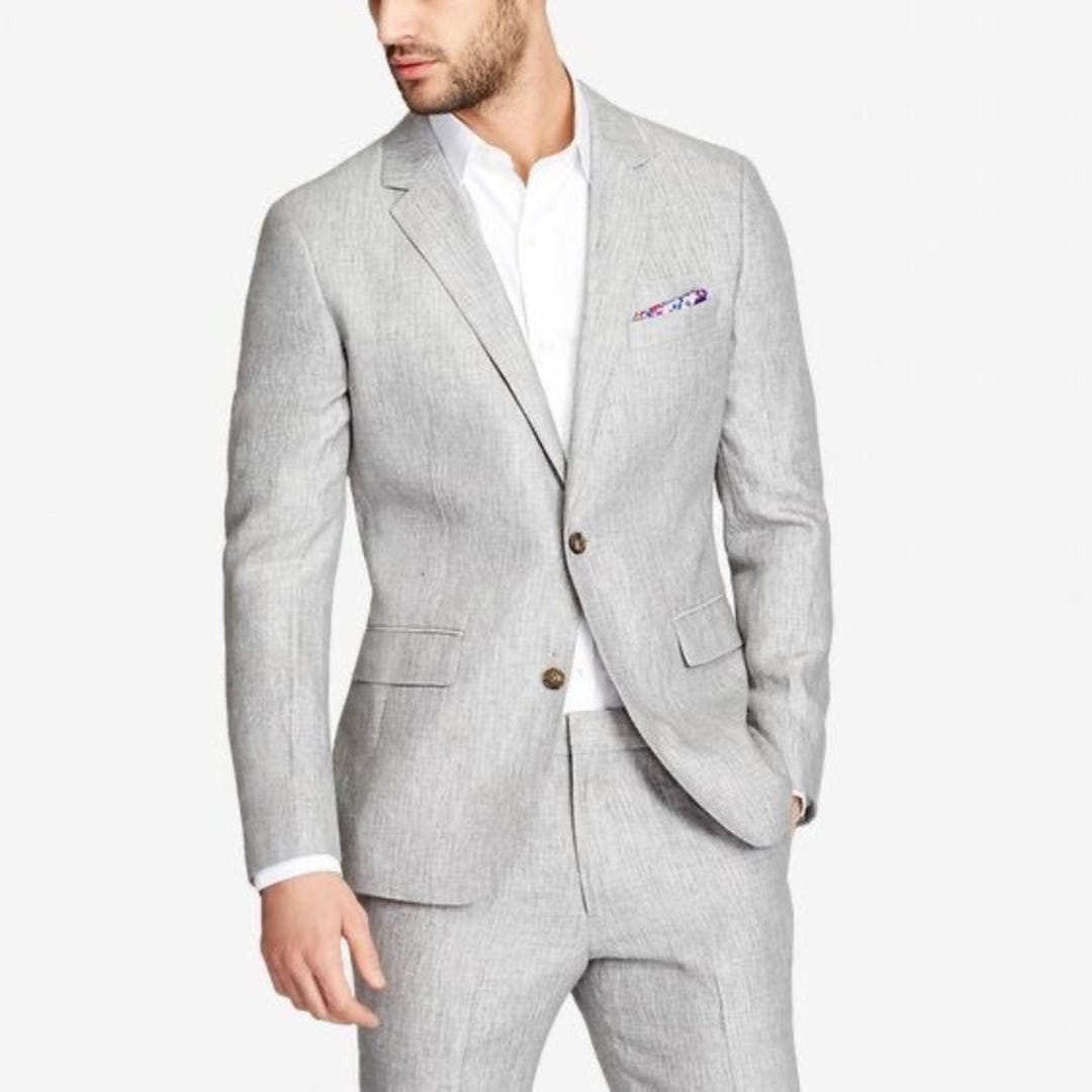 Men's Linen Suit: Light Grey, Slim Fit - Hand Tailored Set - Etsy