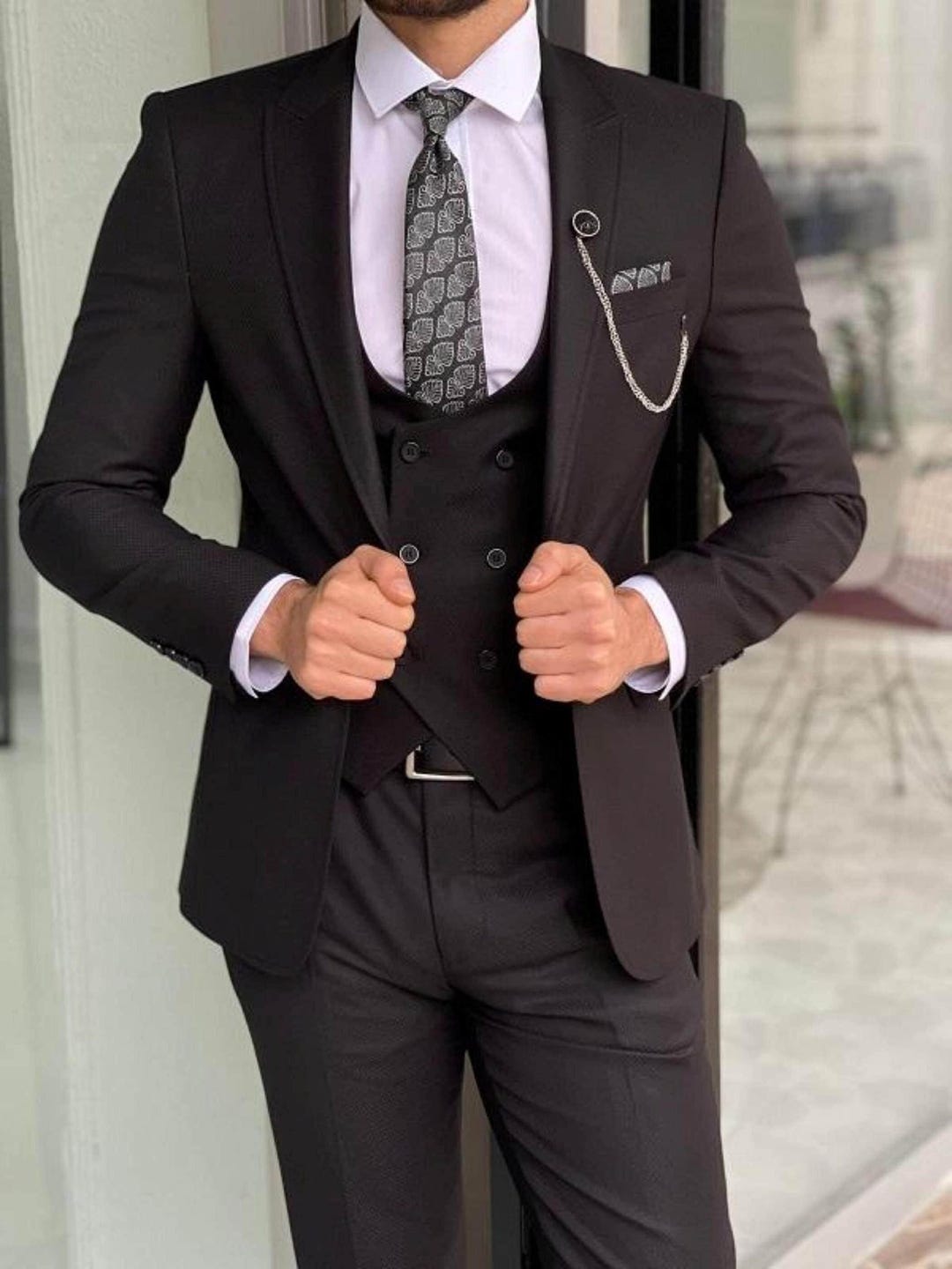 Three-piece Suit: Black Slim Fit Jacket and Vest (men's Formal) - Etsy