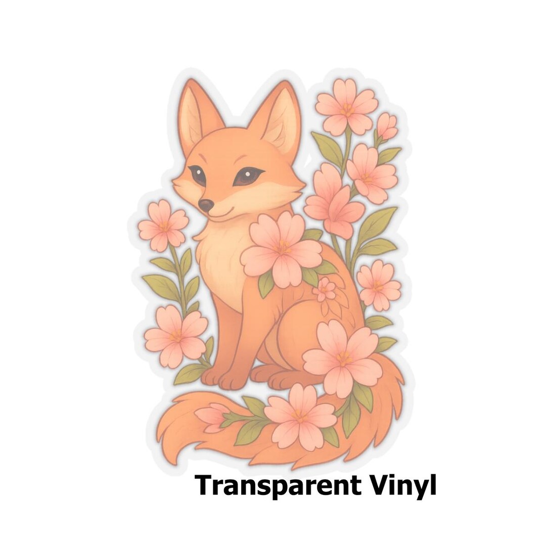Bloom Beasts - Cherry Blossom Fox Sticker 3" Kiss-cut (transparent ...