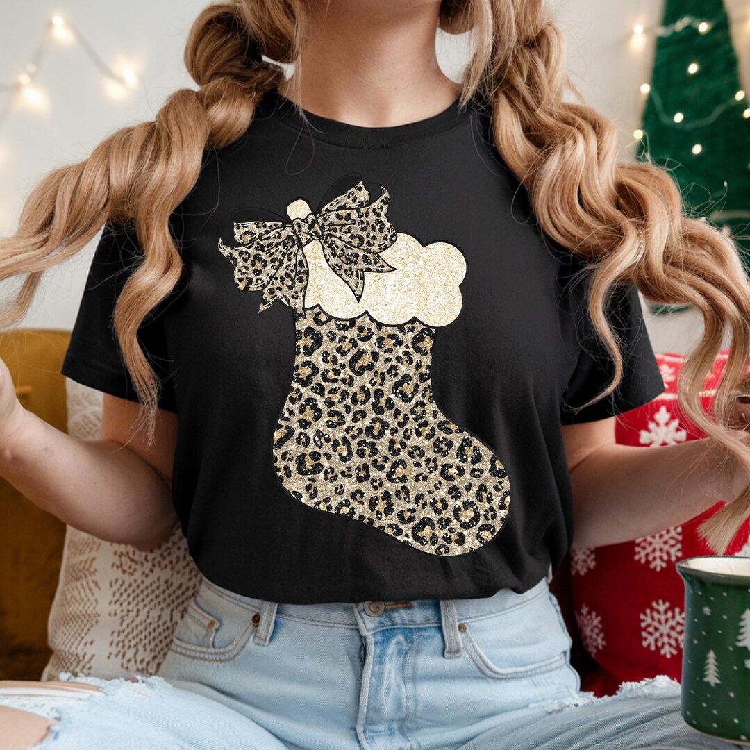 Leopard Print Christmas Stocking PNG, Coquette Stocking Sublimation ...
