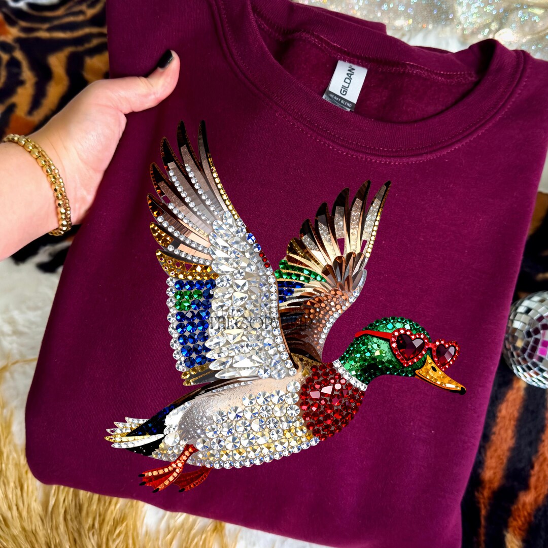 Faux Rhinestone Mallard Duck Flying Png, Duck Wearing Heart Shaped ...