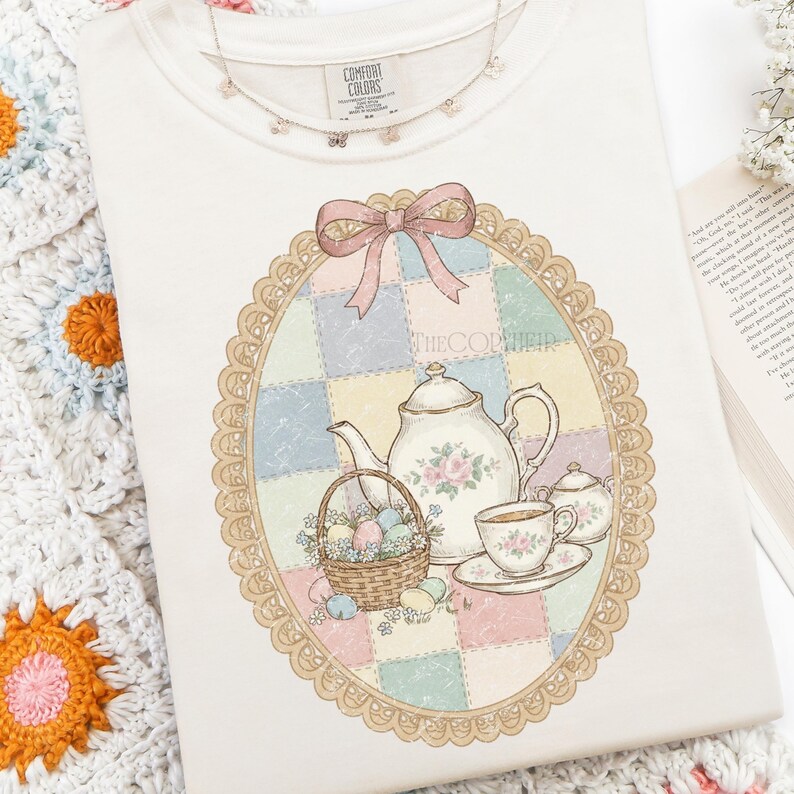 Vintage Thrifted Tea Set Png, Spring Cottagecore Coquette Oval Frame ...