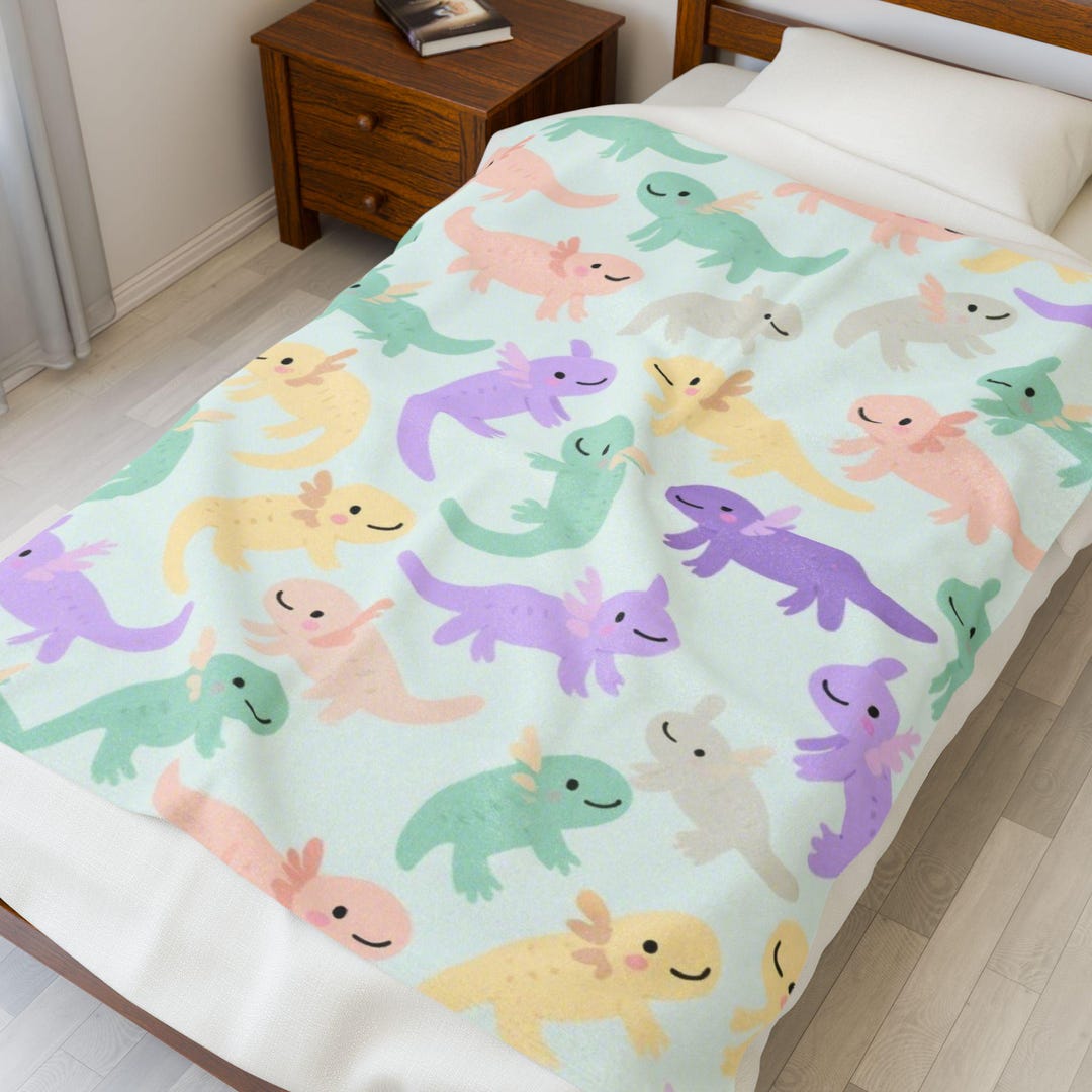 Cute Axolotl Blanket, Kawaii Cartoon Animal Throw for Kids, Nursery, or ...