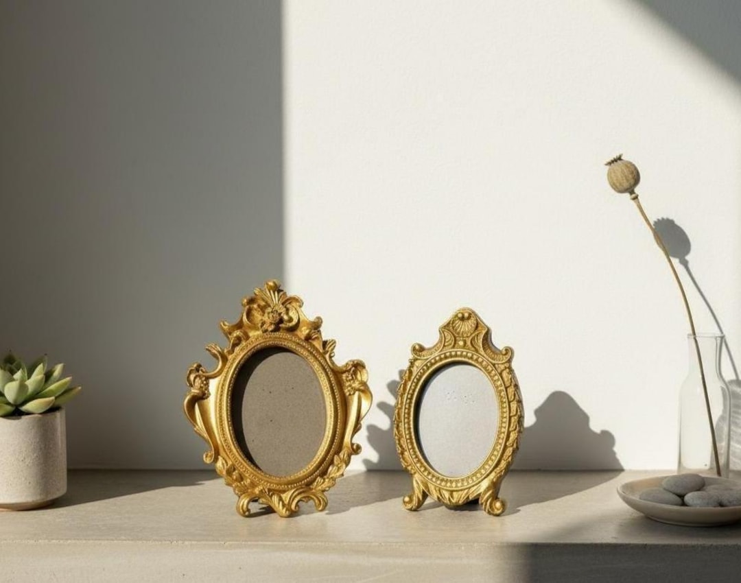 Crest Floral Dull Gold Oval Photo Frame, Vintage Baroque Decorative ...