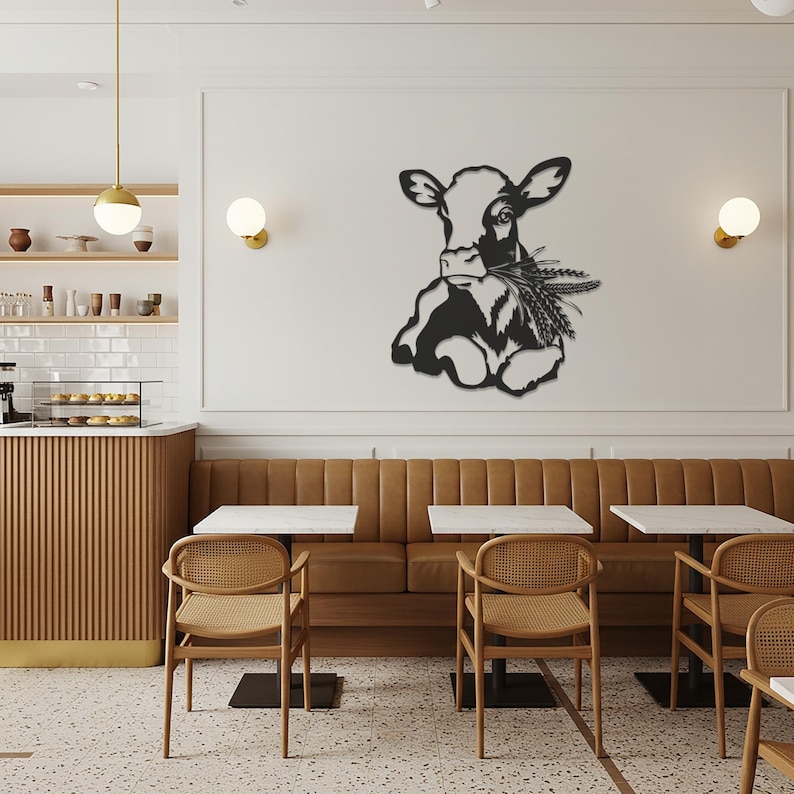 Cow Head Metal Wall Art, Rustic Farmhouse Animal Decor, Modern Cafe ...