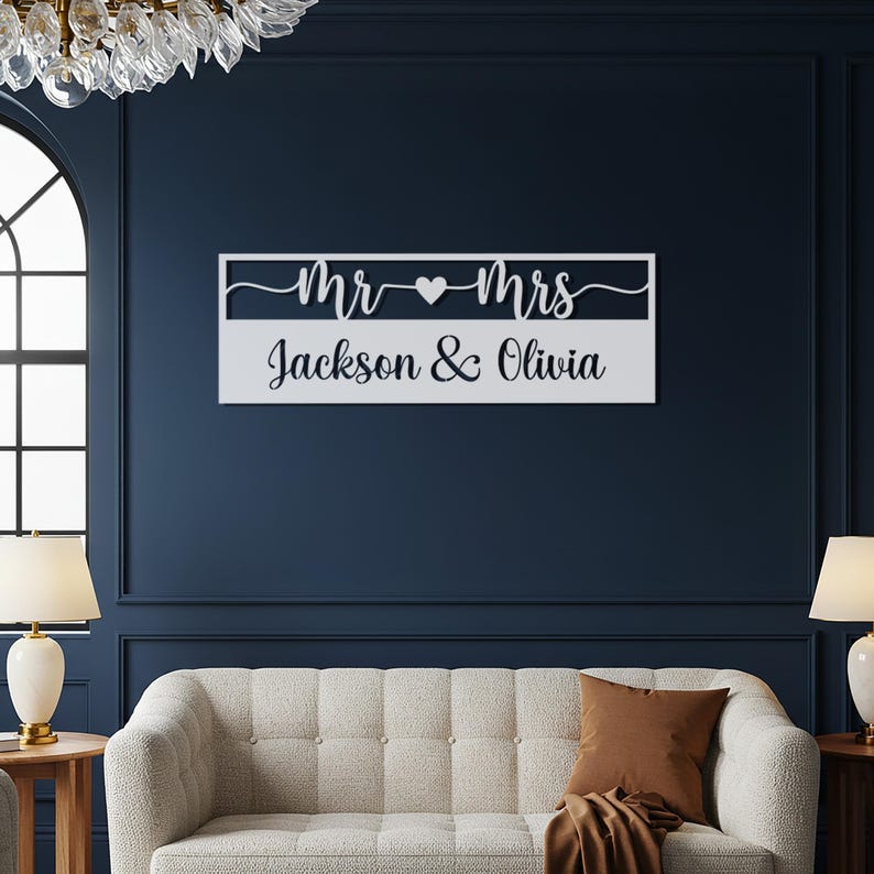 Custom Mr and Mrs Metal Name Sign With Heart, Personalized Couple Wall ...