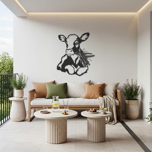 Cow Head Metal Wall Art, Rustic Farmhouse Animal Decor, Modern Cafe ...