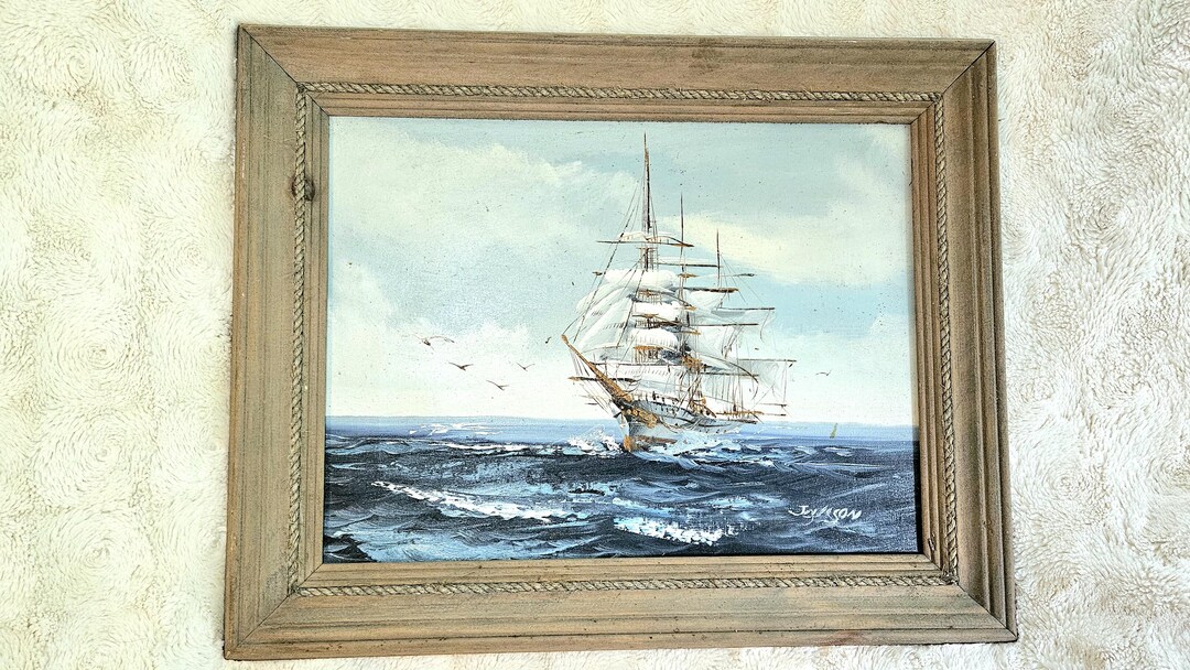 Vintage Acrylic Sailing Ship Painting - Etsy