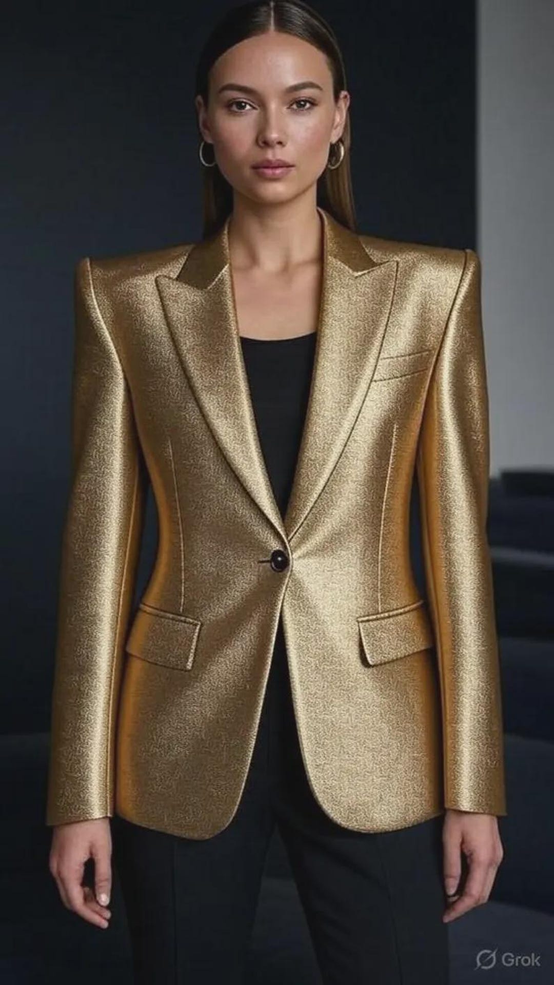 Champagne Gold Genuine Leather Blazer | Metallic Party Jacket for Women ...