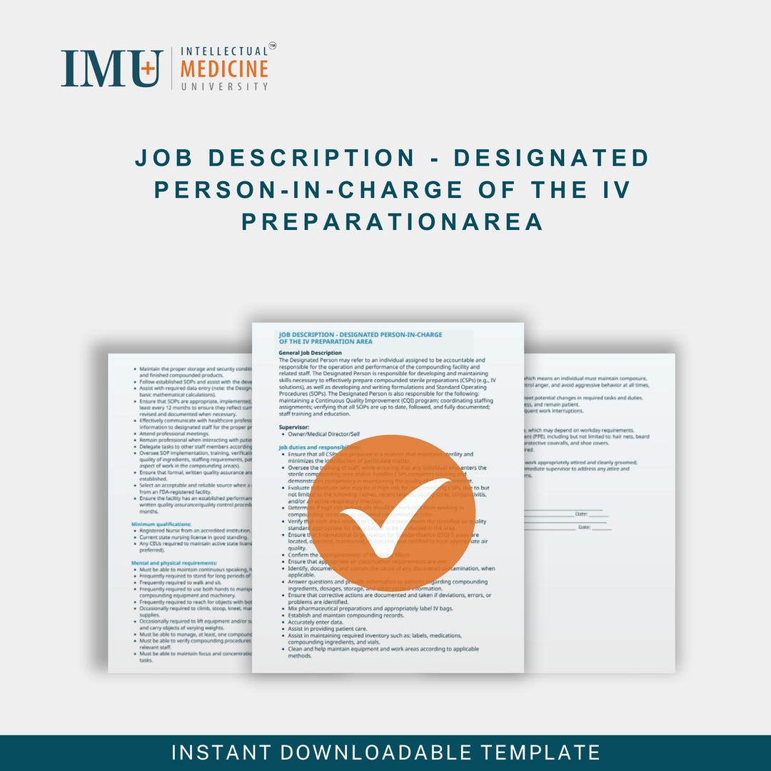 Job Description – Designated Person-in-charge IV Preparation Area ...