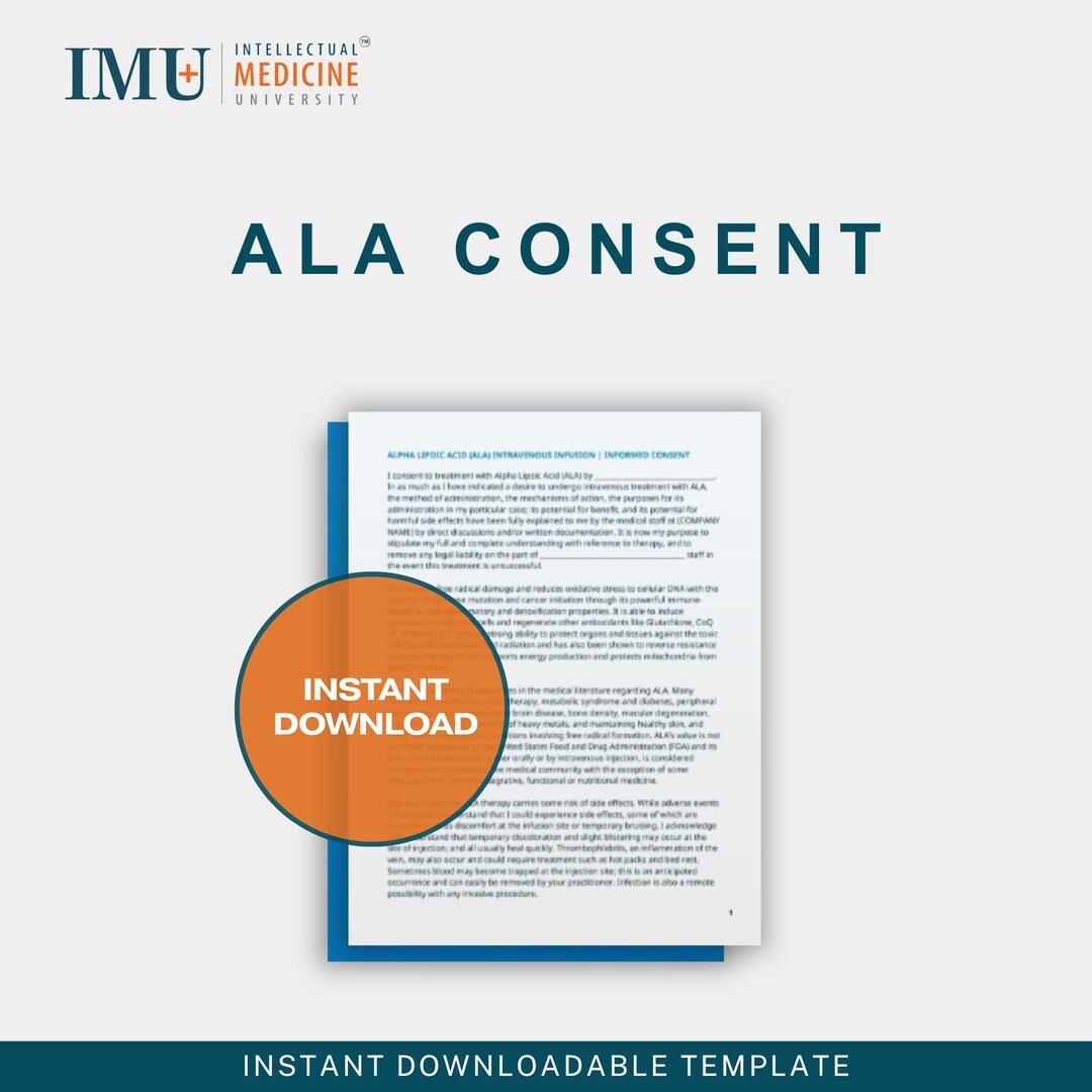 ALA IV Infusion Consent Form – Alpha Lipoic Acid Informed Consent PDF ...