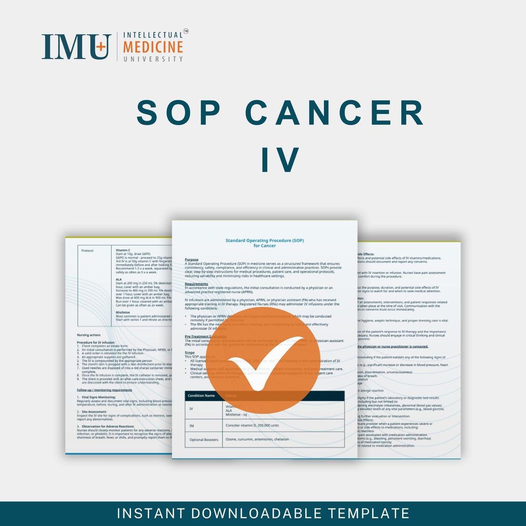 Cancer IV Therapy SOP: Oncology Infusion Protocol (PDF Downloadable ...