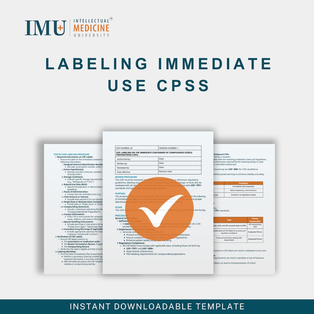 Sterile Compounding Labeling SOP – USP 797/800 Compliance (digital ...