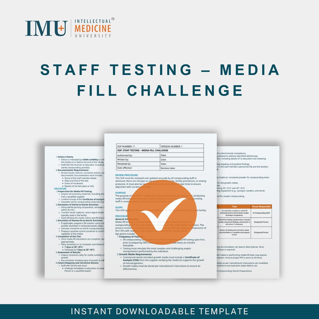 USP 797 Media Fill Test Guide – Aseptic Technique SOP (digital Download ...