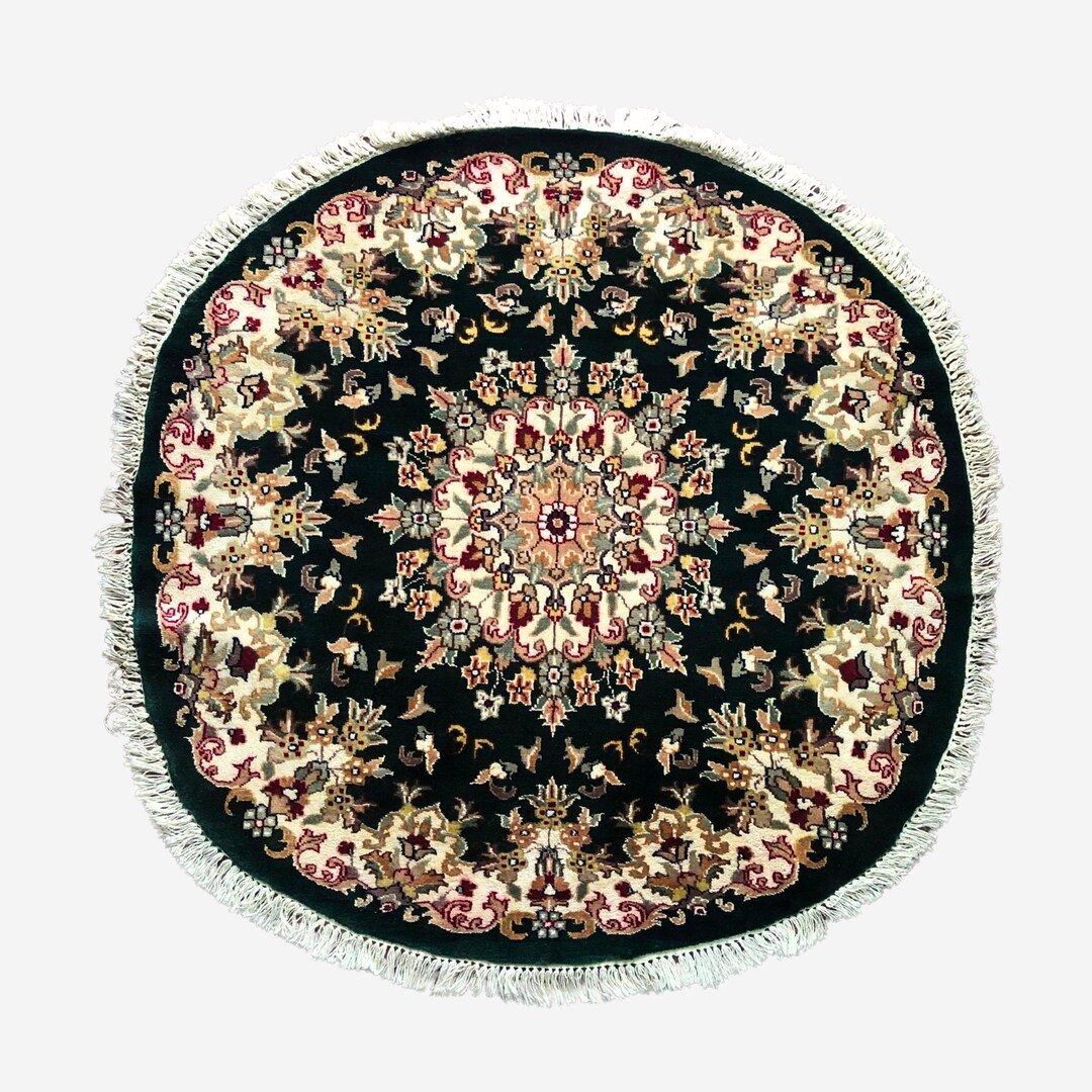 4"x4" Round Silk Pakistani Rug: Hand-knotted, Soft Pile - Etsy