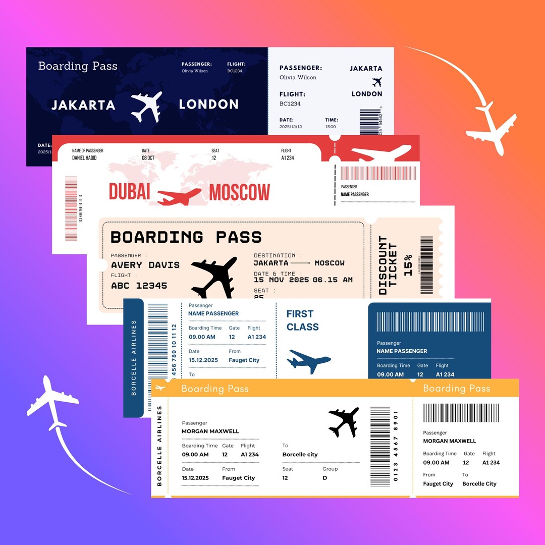 Personalized Boarding Pass Template Bundle: DIY Printable Airline ...