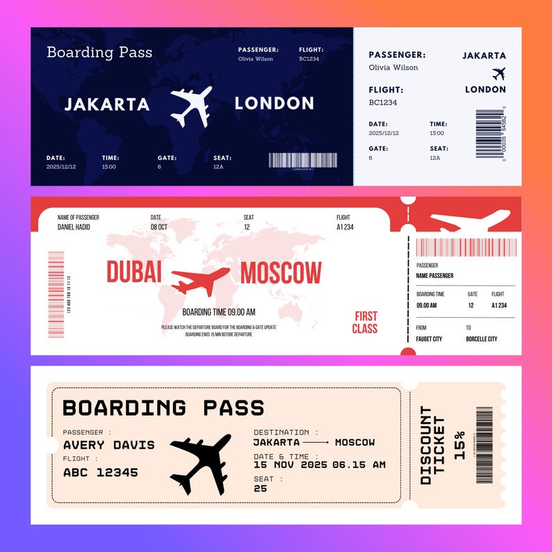 Personalized Boarding Pass Template Bundle: DIY Printable Airline ...