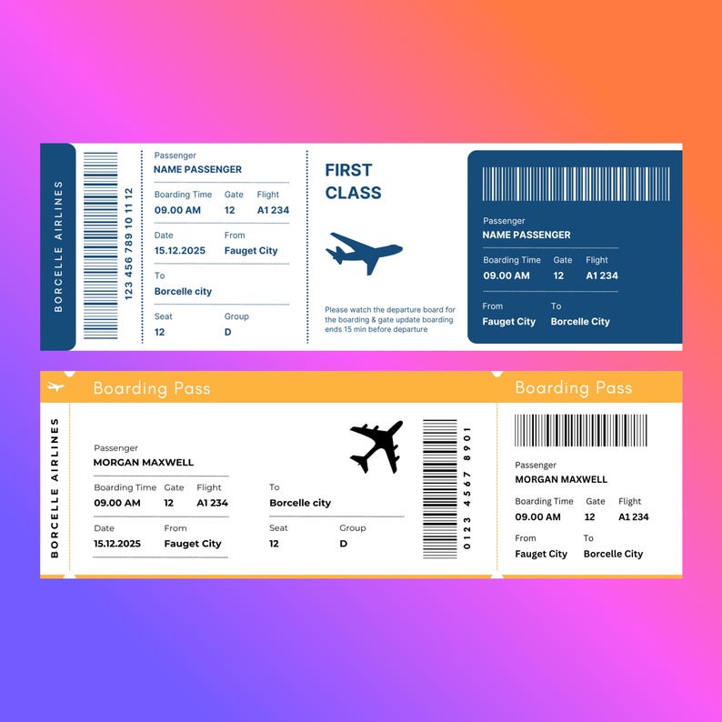 Personalized Boarding Pass Template Bundle: DIY Printable Airline ...
