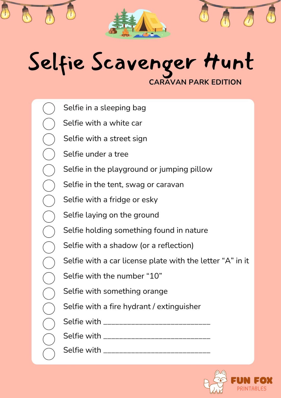 Selfie Scavenger Hunt – Caravan Park Edition | Printable Kids Camping ...