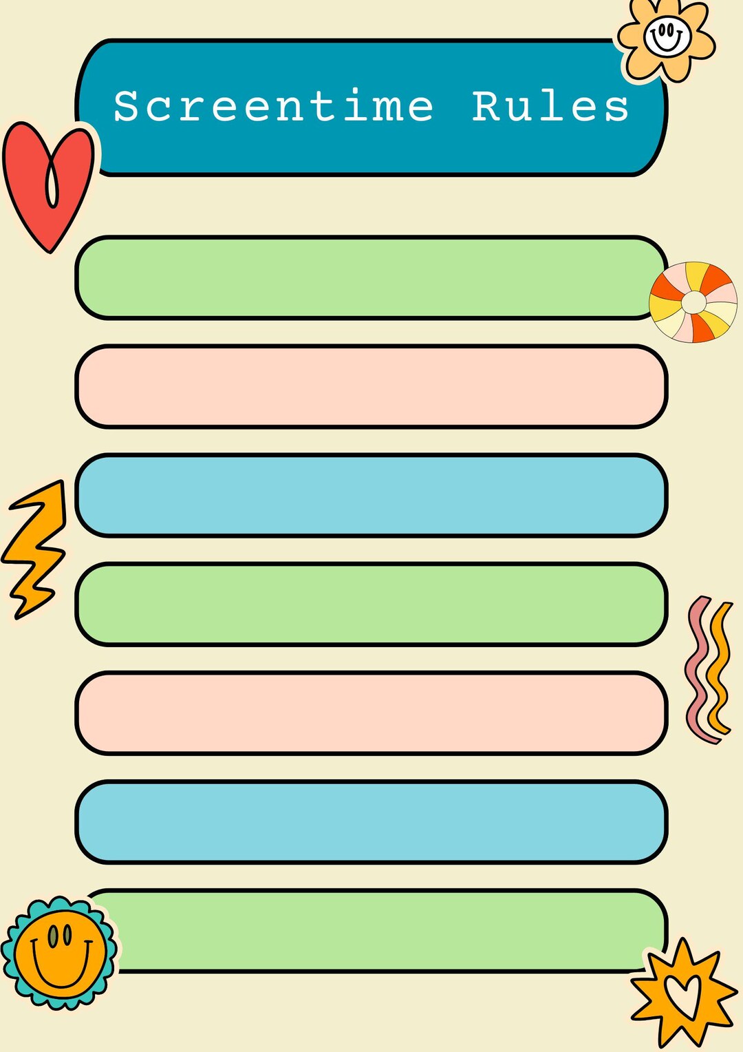 Screentime Rules Poster for Kids | Digital Printable | Screen Time ...