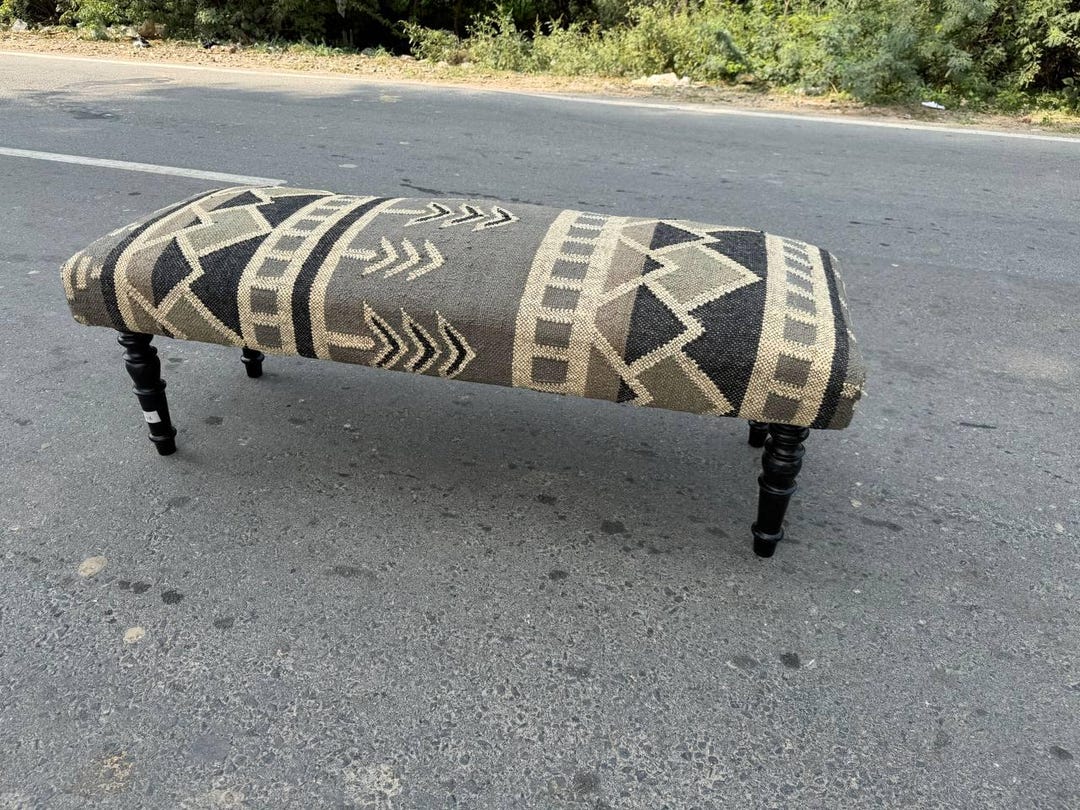 Kilim Rug Bench, Footstool Bench, Ottoman Upholstery Bench, Aztec Rug ...
