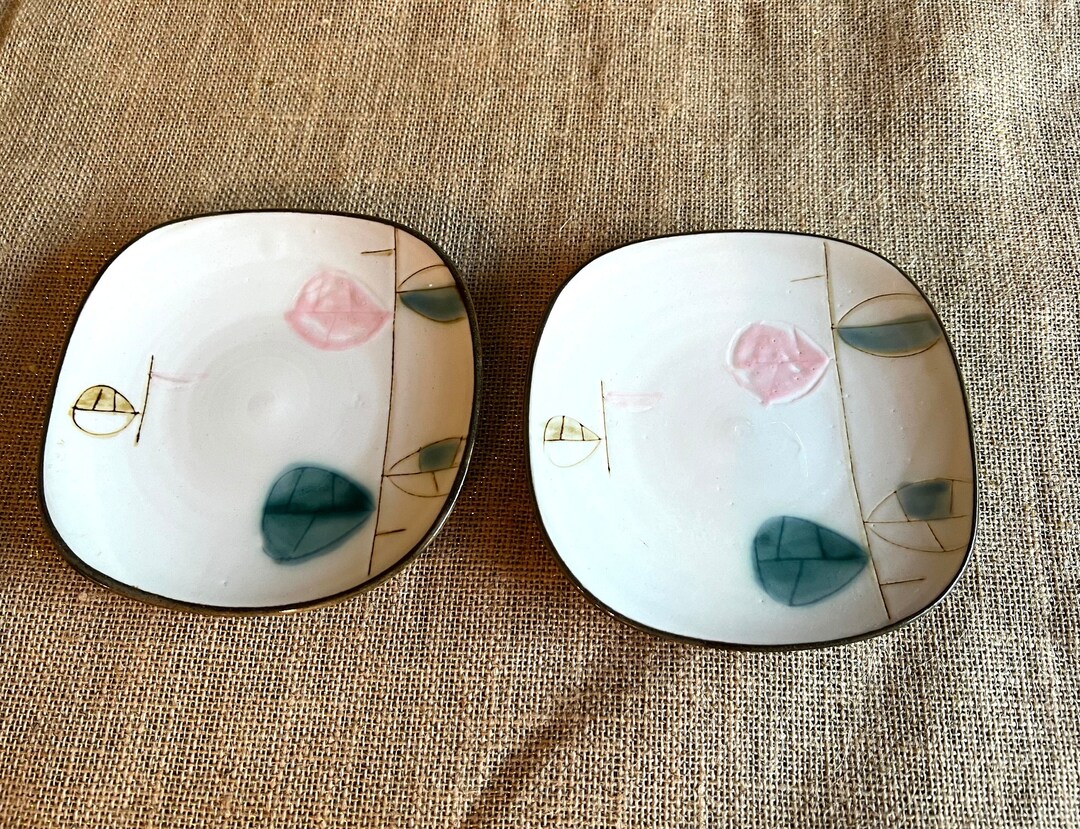 Midcentury Dishes Kasuga Japan Mid Century Stoneware Plate Set 6" Diam ...
